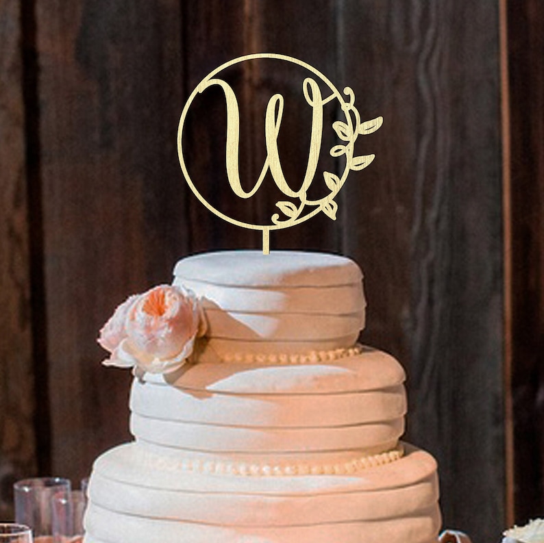 W Cake Topper, Gold Monogram Wedding Cake Topper, Personalized, Custom ...
