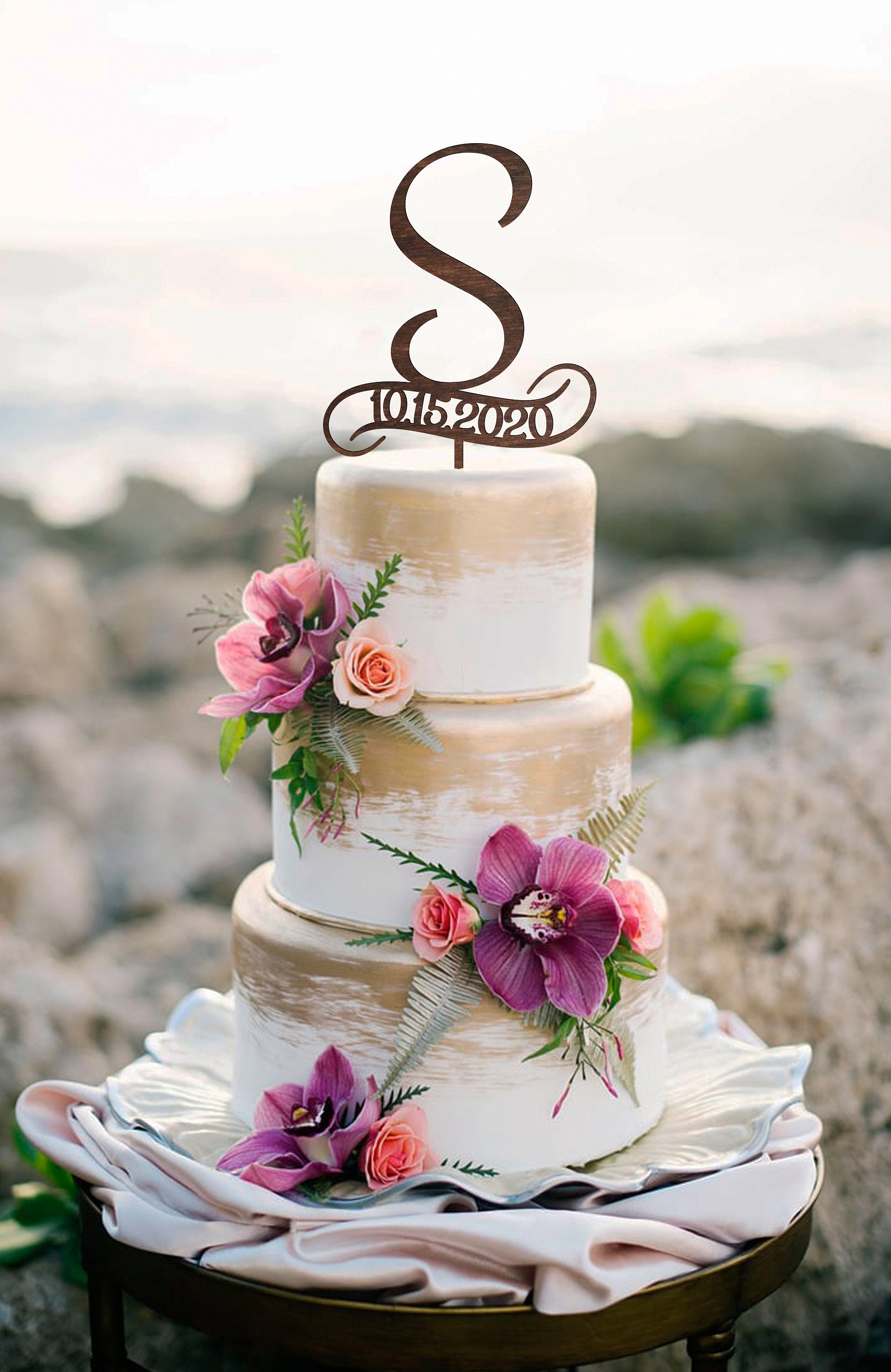 S Cake Topper, Wedding Cake Topper, Initials Cake Topper, Gold Silver ...