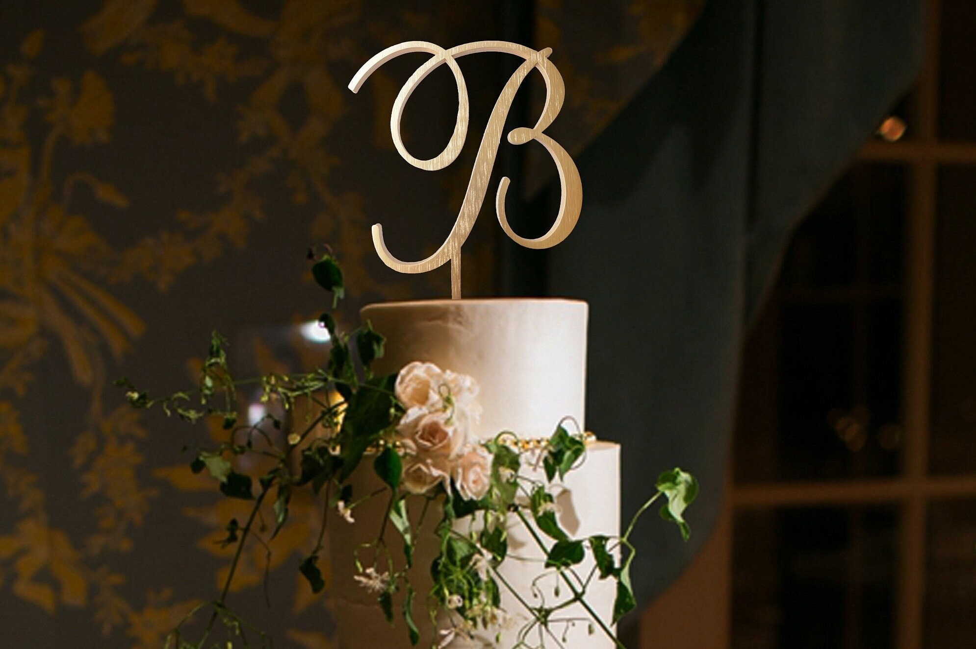 B Cake Topper, Cake Toppers for Wedding, Rustic Cake Topper, Initial Cake Topper, Cake Topper B ...