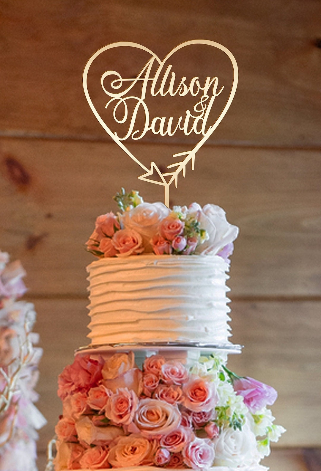 Gold Cake Topper for Wedding, Arrow Cake Topper, Heart Wooden Cake ...