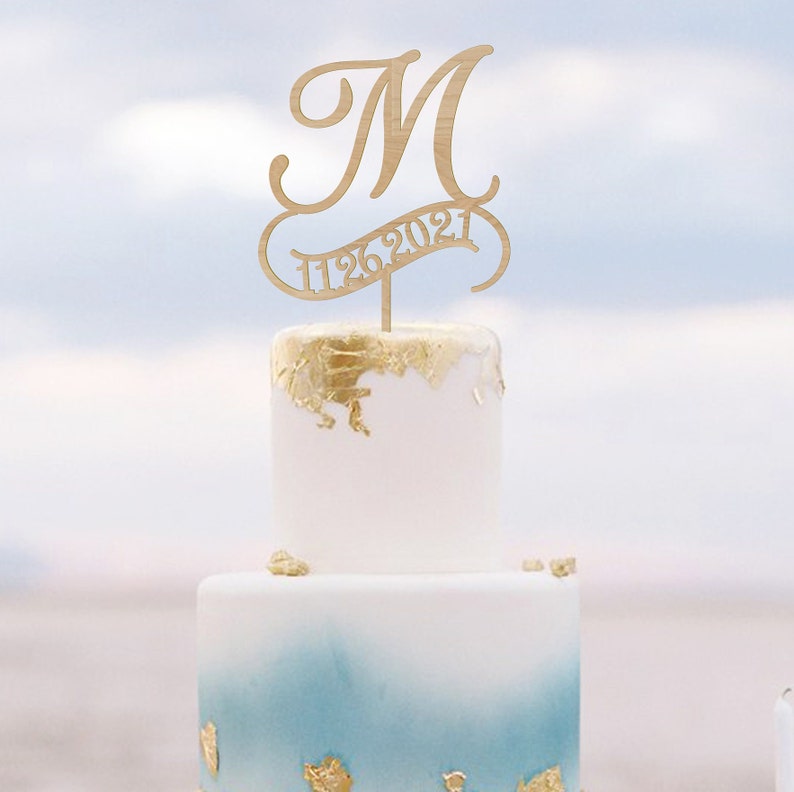 Gold Monogram Cake Toppers for Wedding Custom Cake Topper Letter M Cake ...