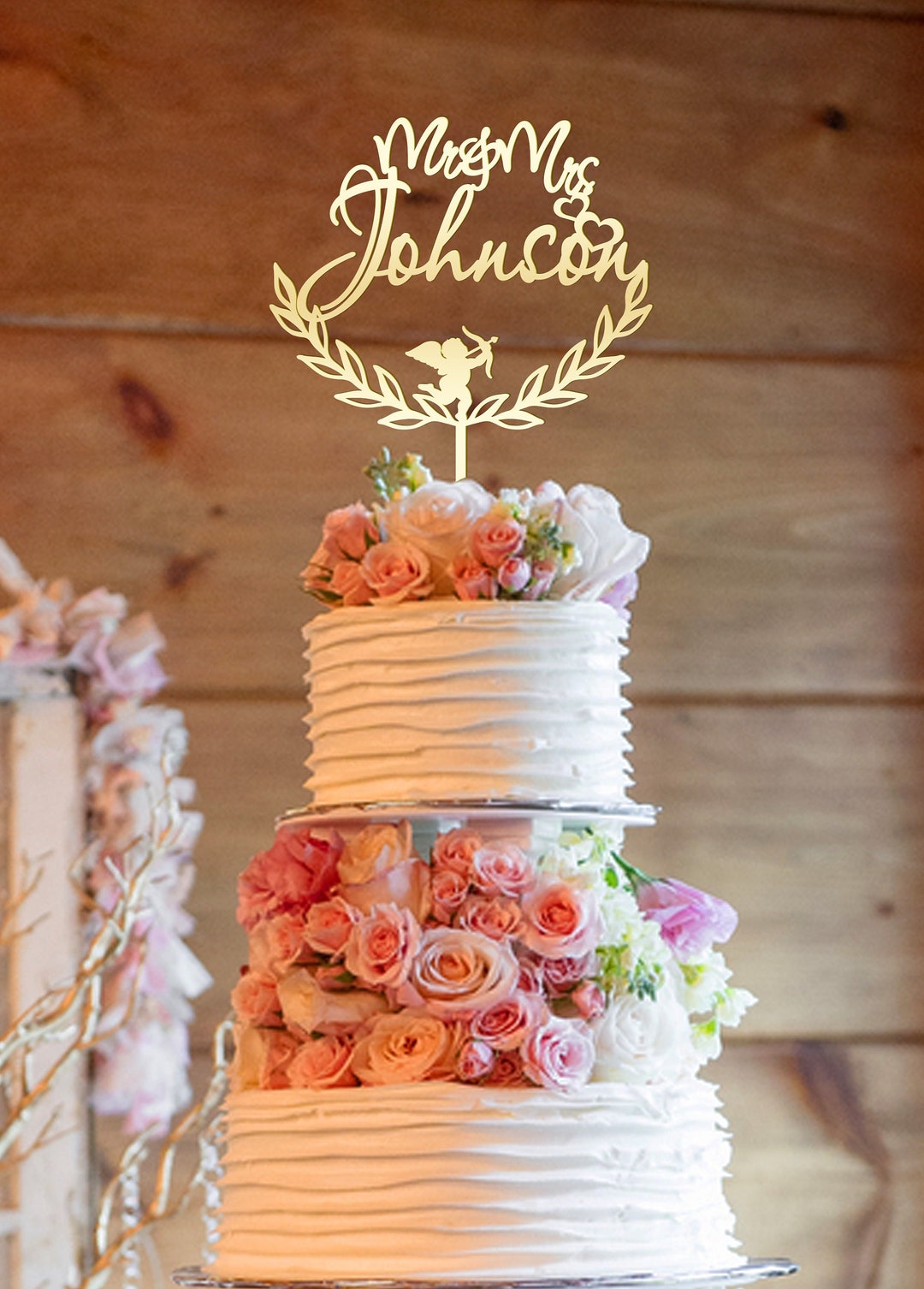 Wedding Cake Topper, Boho Floral Cake Topper, Angel Cake Topper, Mr Mrs ...