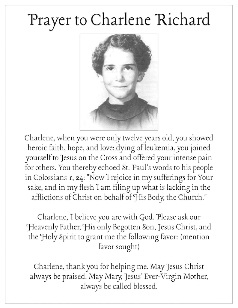 Prayer to Charlene Richard Prayer Card - Etsy
