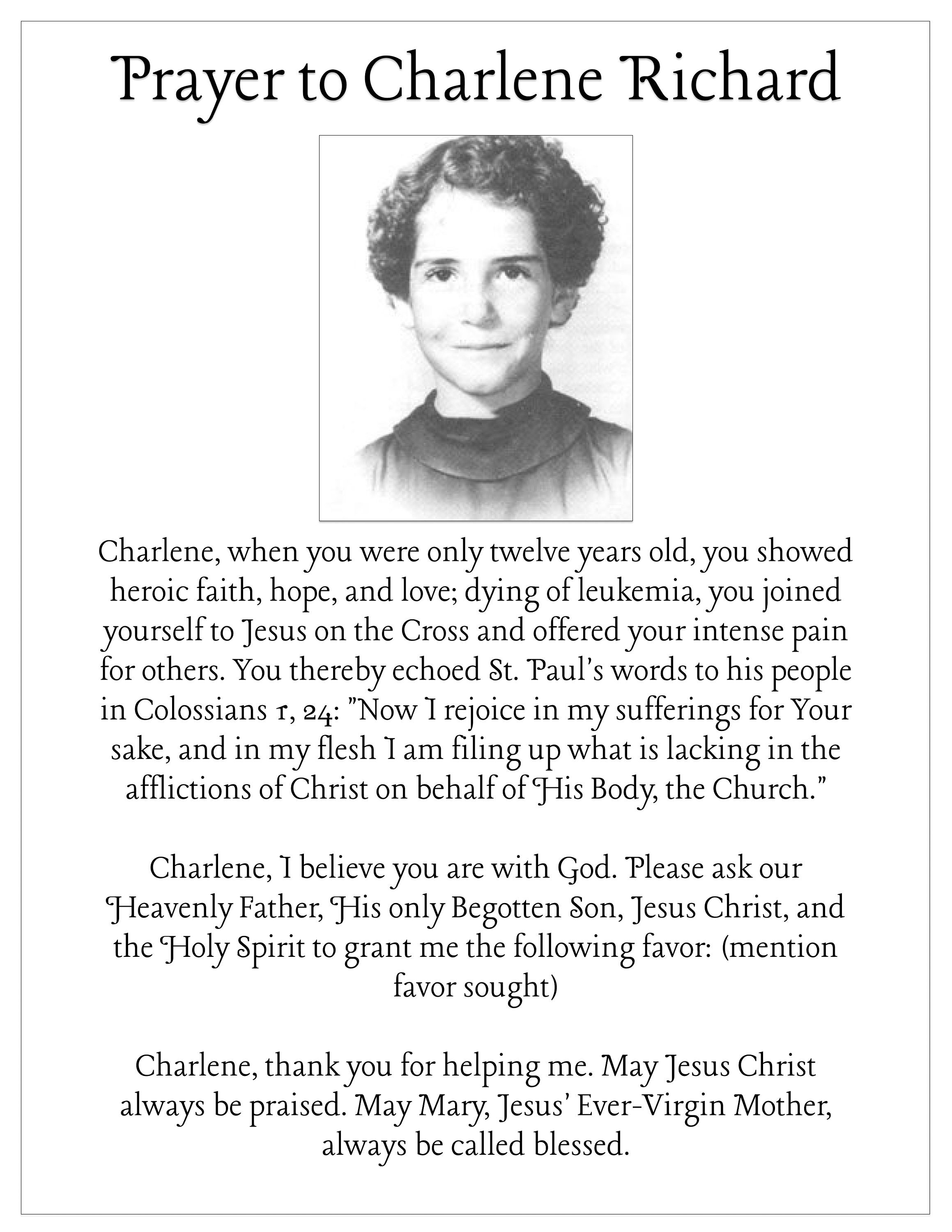 Prayer to Charlene Richard Prayer Card - Etsy