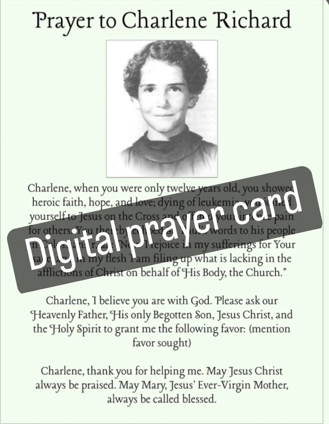 Prayer to Charlene Richard Prayer Card - Etsy