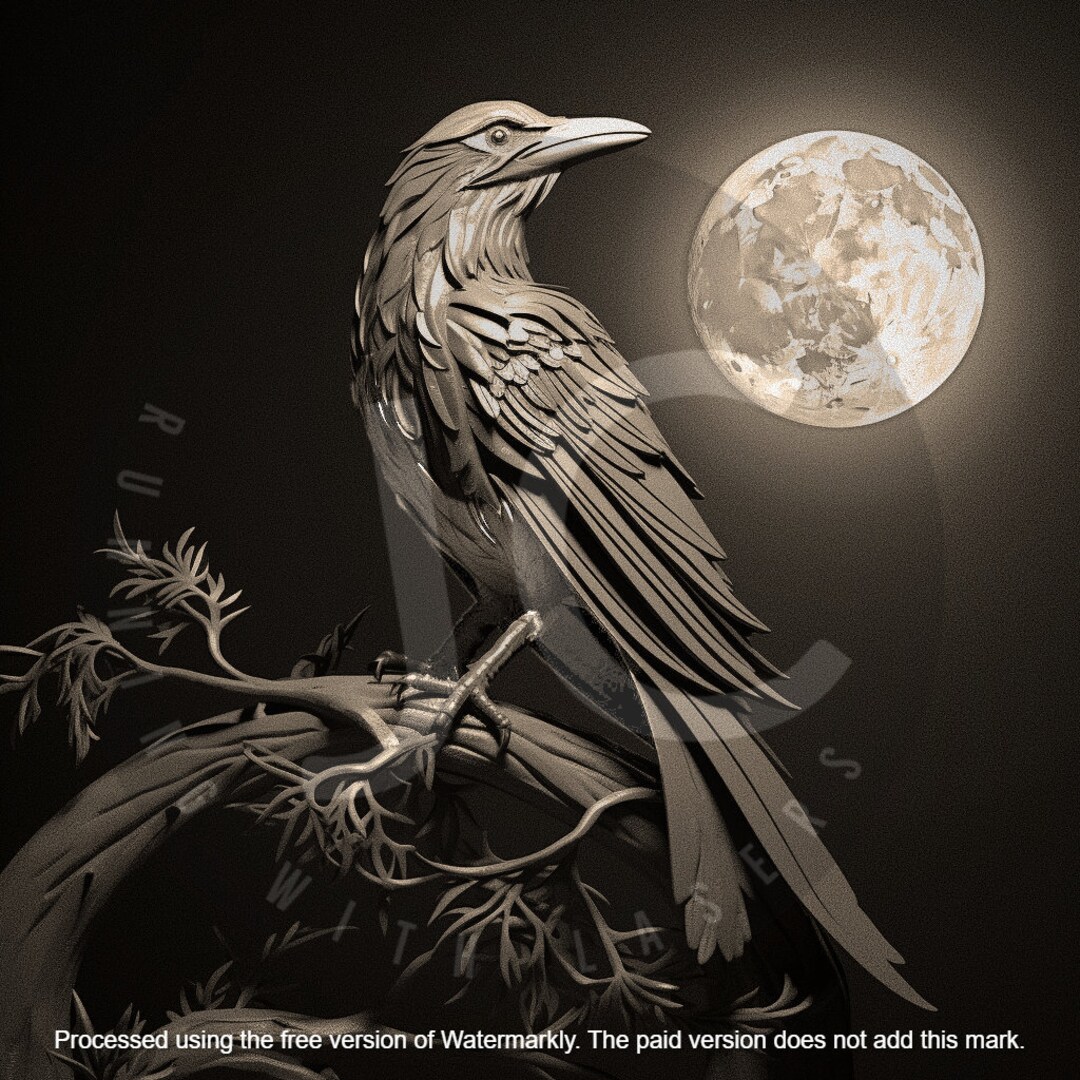 High 3D Effect Raven & Moon Laser Engraving Template: Lightburn ...