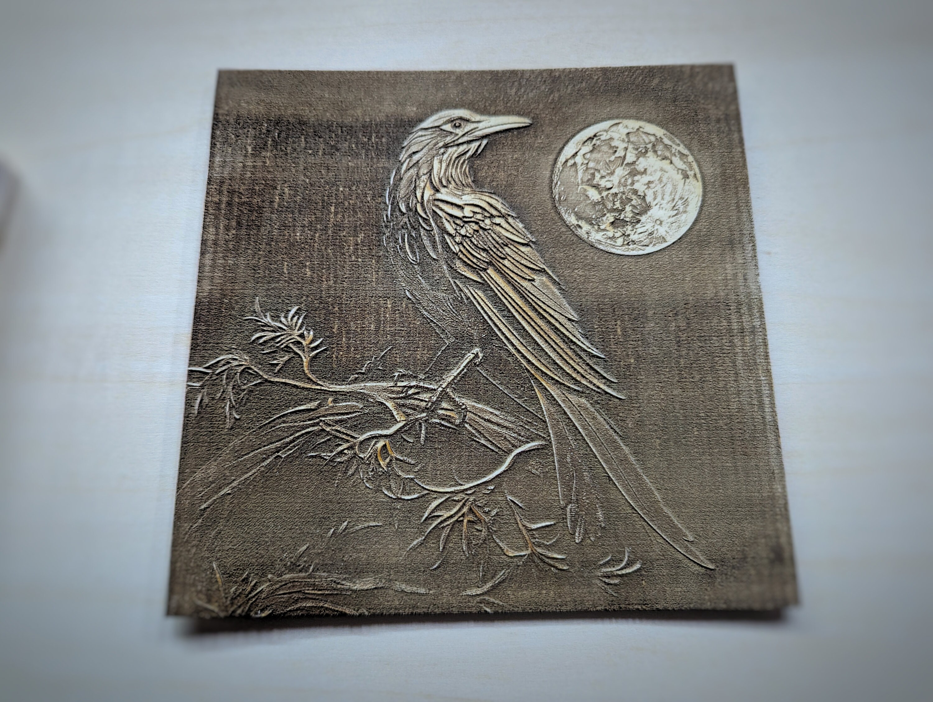 High 3D Effect Raven & Moon Laser Engraving Template: Lightburn ...