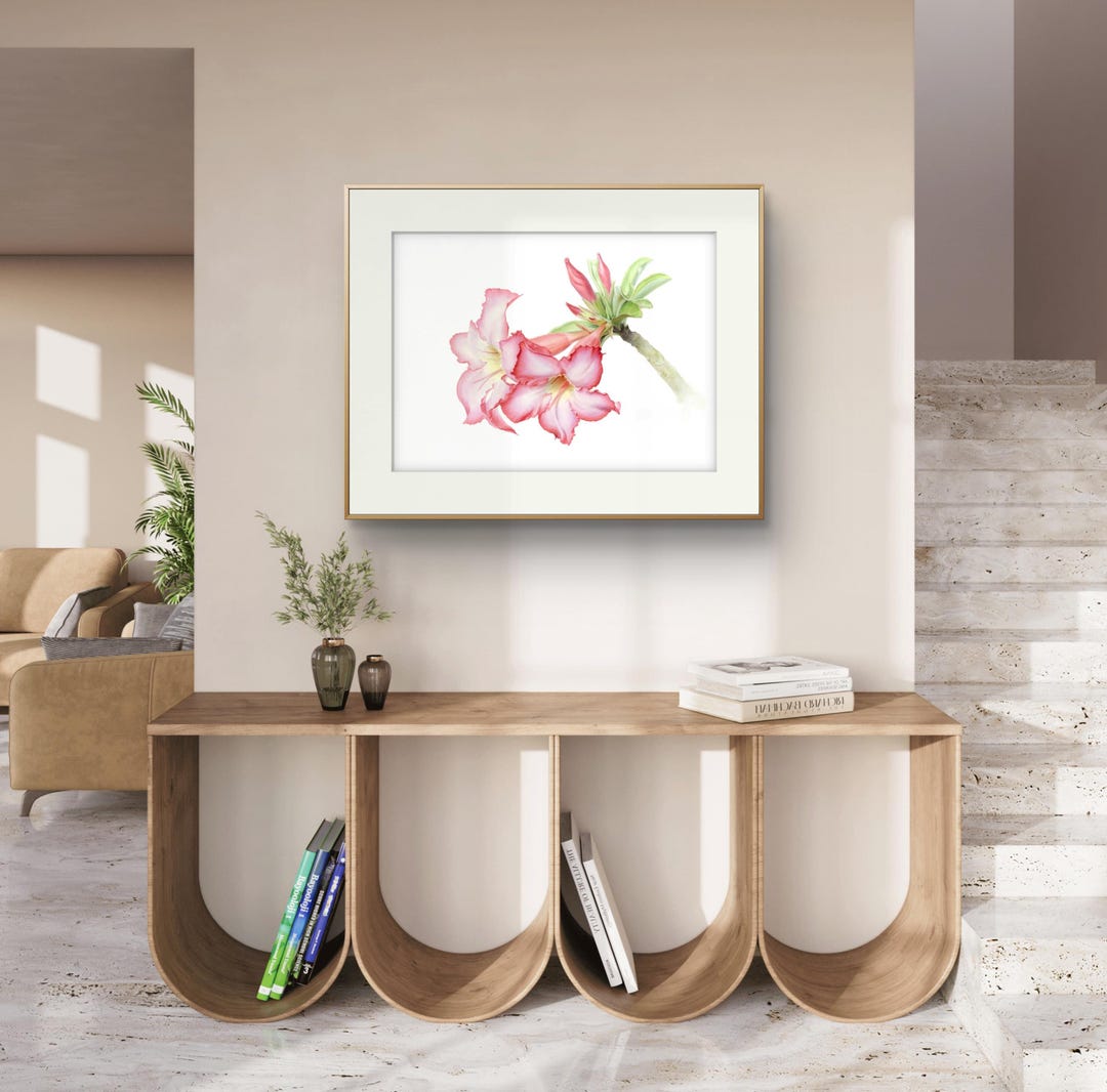 Watercolour Botanical Print of Adenium Flower, Pink Desert Rose Flower ...