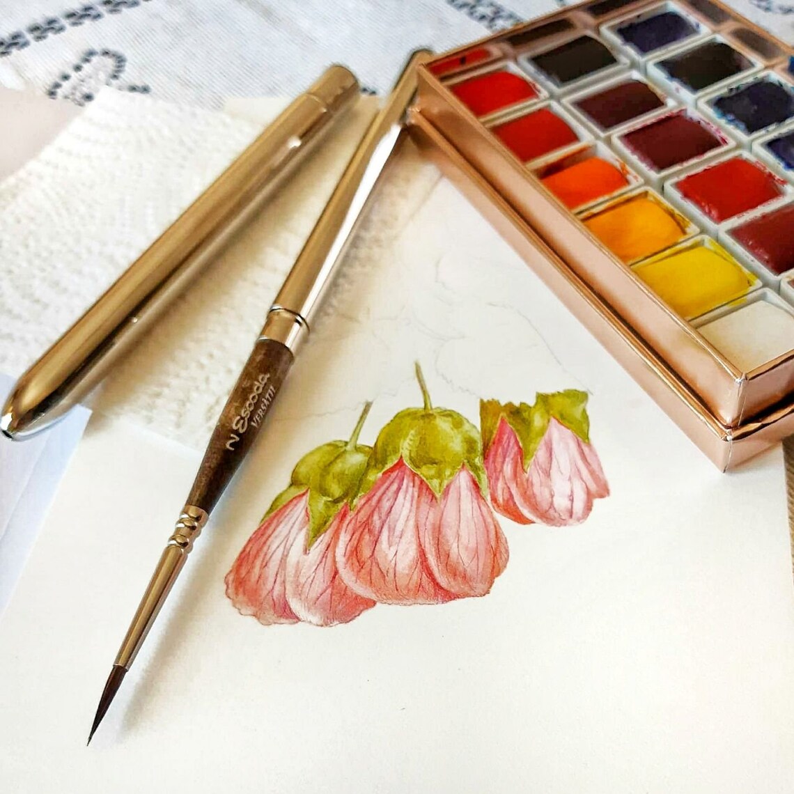 ORIGINAL Watercolor Flower Painting of Abutilon Plant, Botanical Fine ...