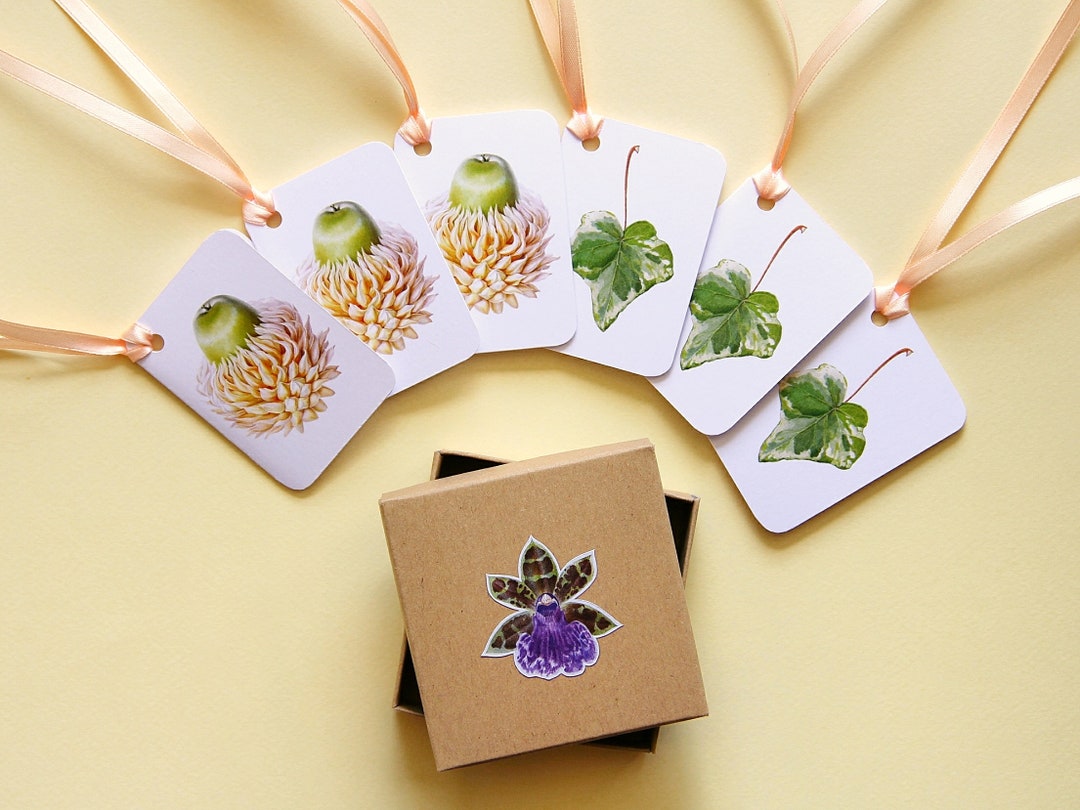 Gift Tags With Botanical Illustrations, Acorn and Ivy Leaf Painting ...