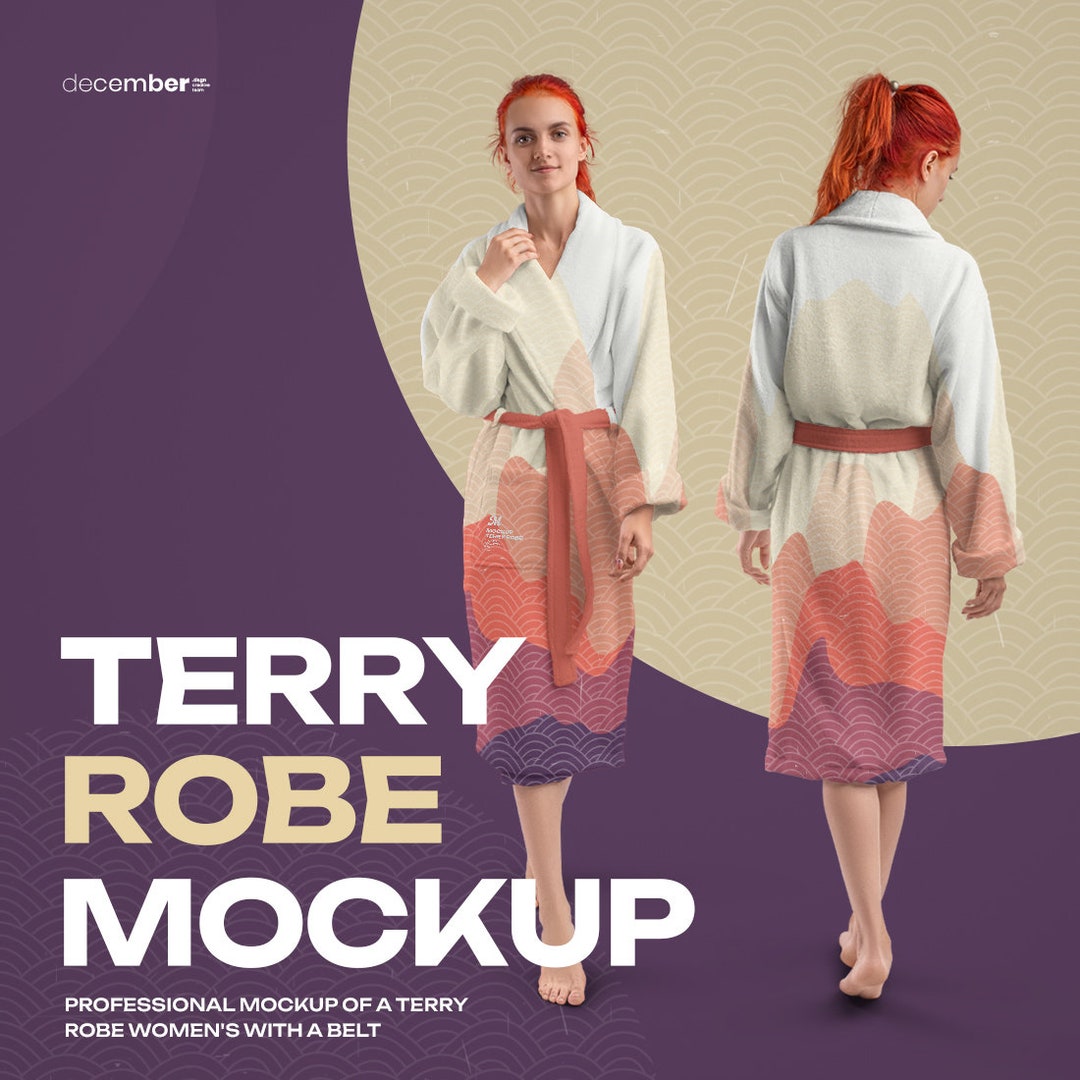 Editable Terry Robe Mockup Women Front and Back Set PSD Сustomizable ...