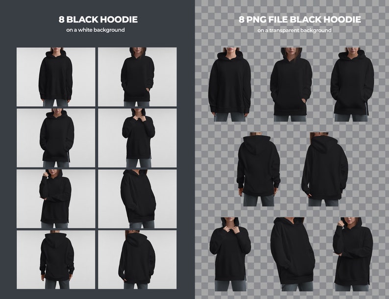 Black Hoodie Mockup Front and Back, Oversized Hoodie Mockup, Mockup ...