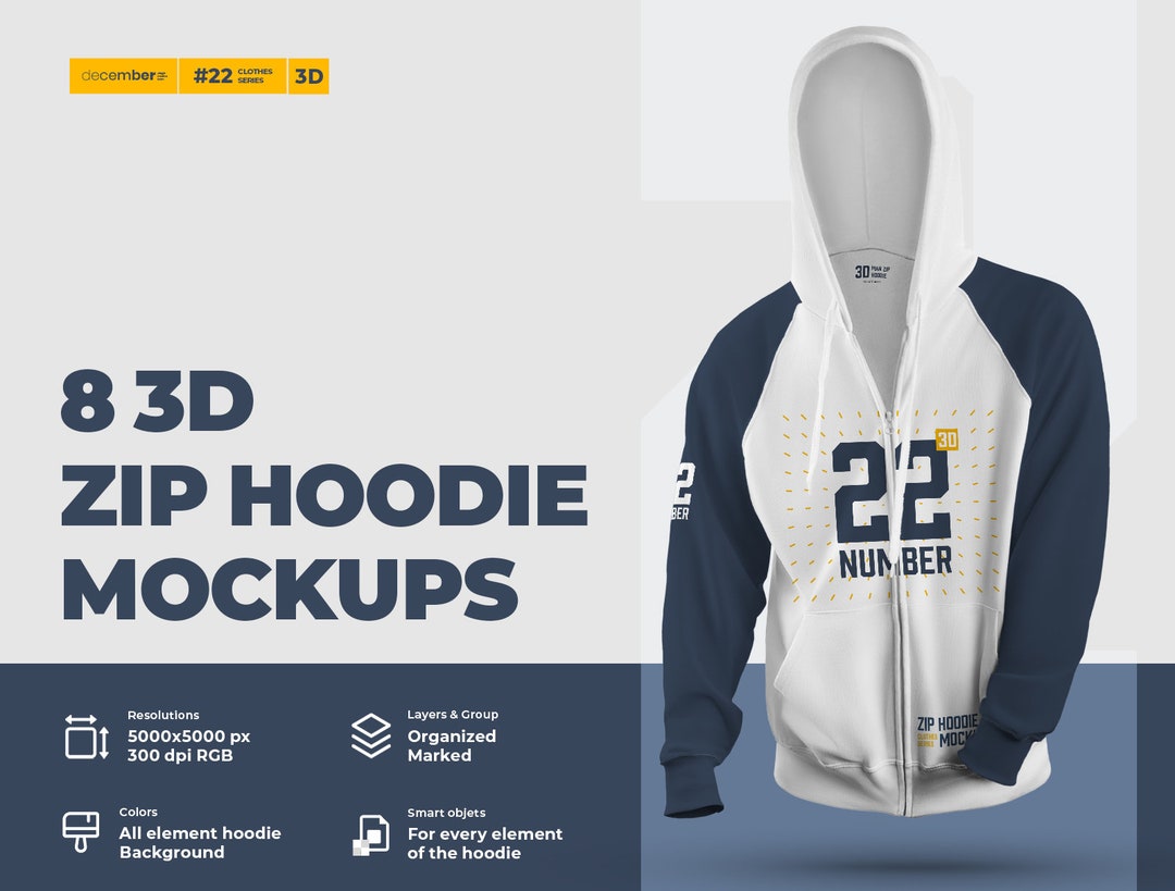 Zip up Hoodie Mockup PSD - AOP Zipper Hoodie Front and Back ...