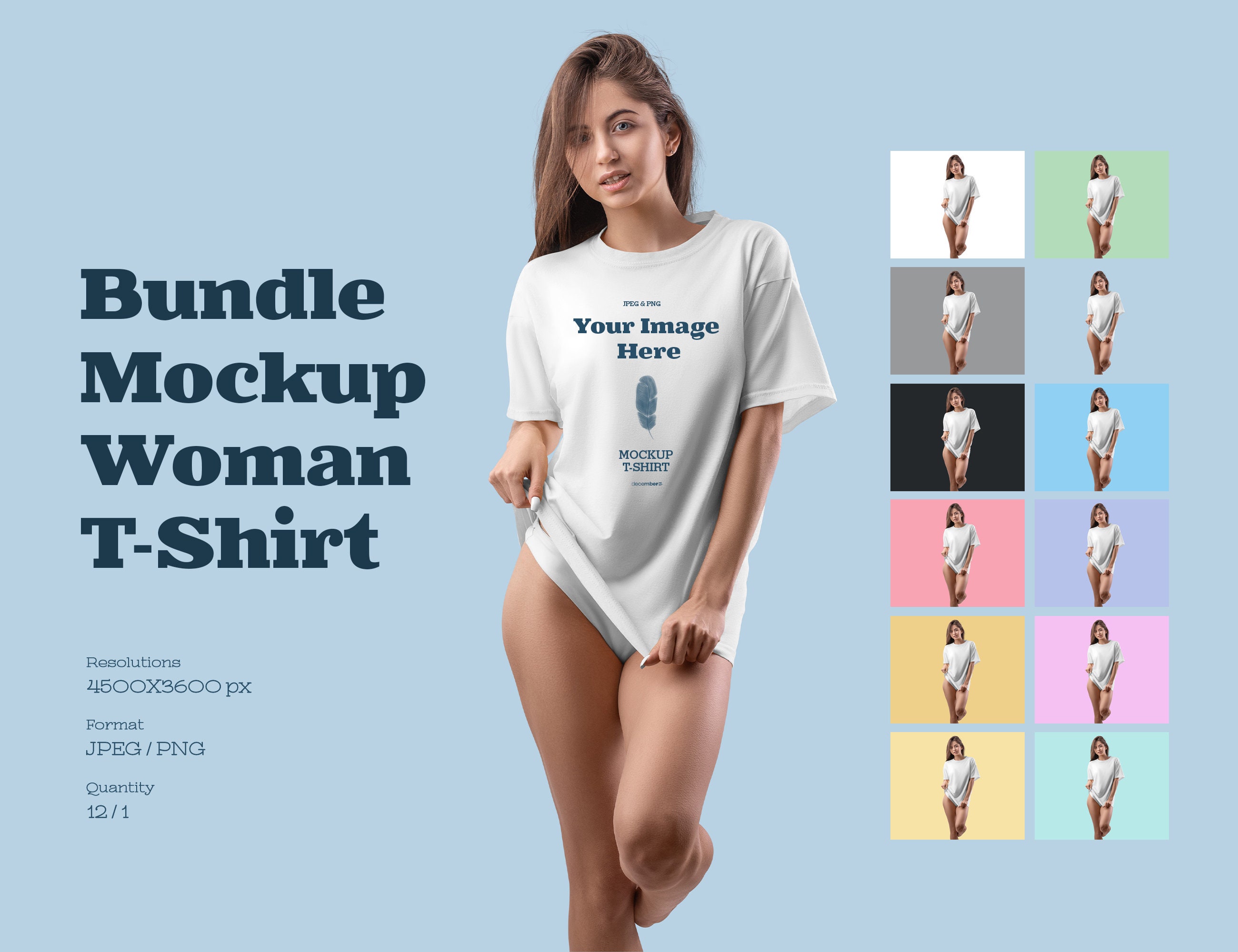 Mockup Sexy Girl In White T Shirt On Pastel Background Front T Shirt