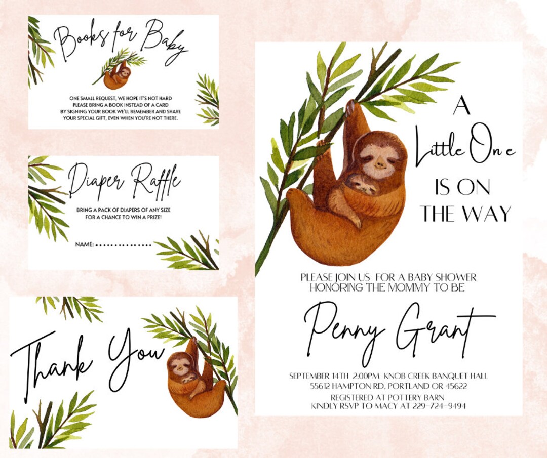 Editable Gender Neutral Sloth Baby Shower/sprinkle Invitation Bundle - Etsy