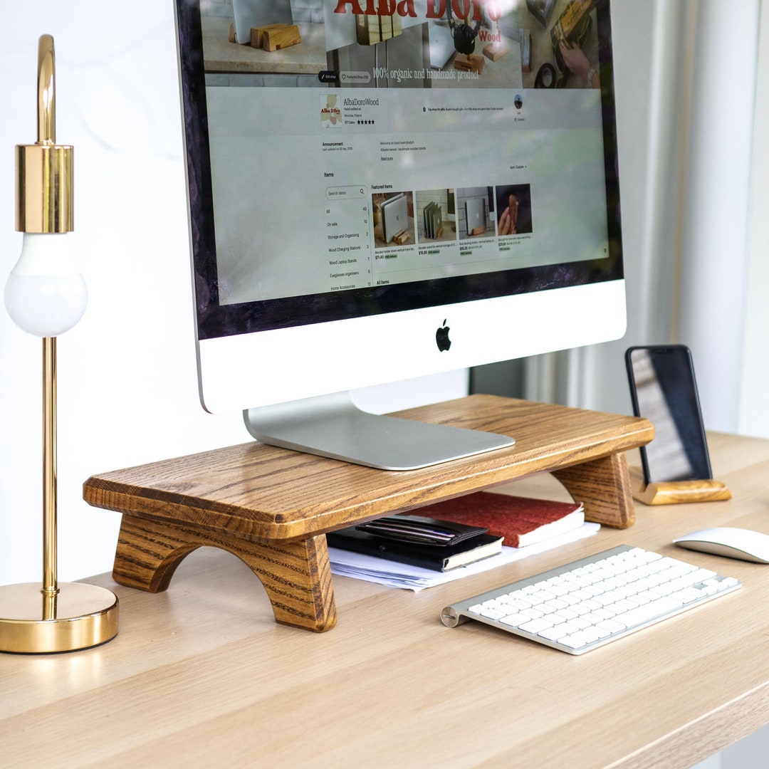 Monitor Stand Wood Desk Shelf Computer Display Organizer Stand Imac ...