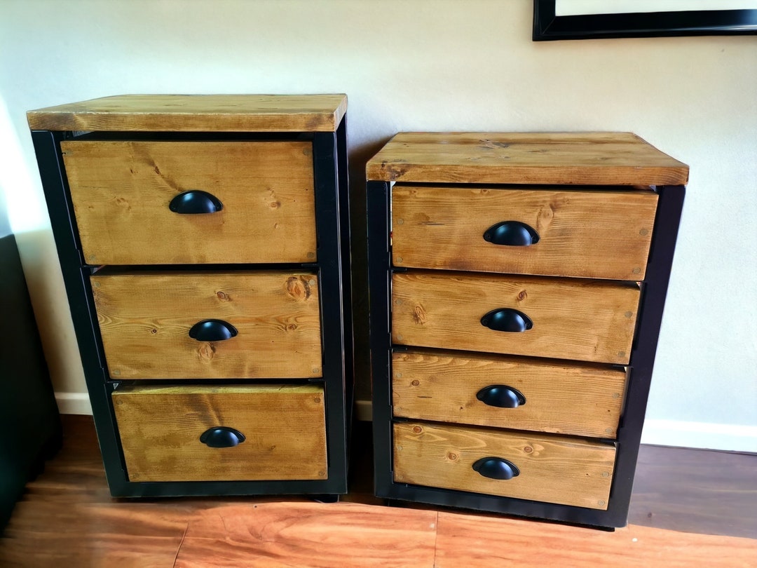 Industrial Chest of Drawer,rustic Solid Wood Steel Frame Vintage ...