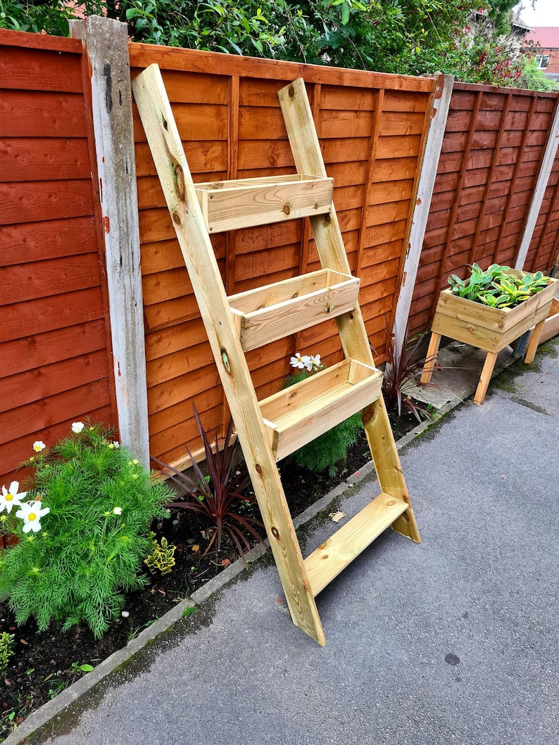 Wooden Planter Ladder Outdoor Herbs Plants Flowers | Etsy Canada