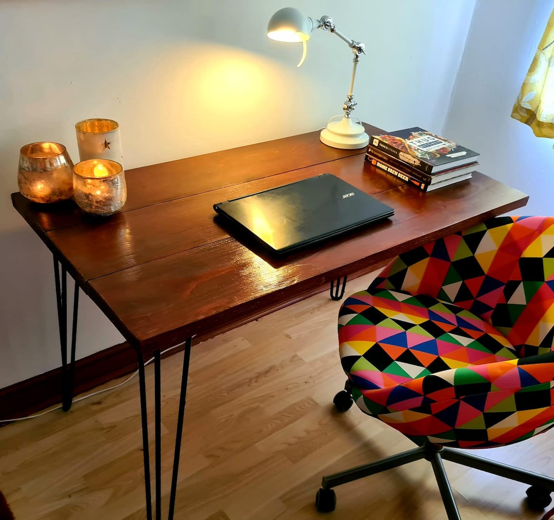 Simple Tabletop Rustic Reclaimed Wood Desk. Industrial Hairpin Legs ...