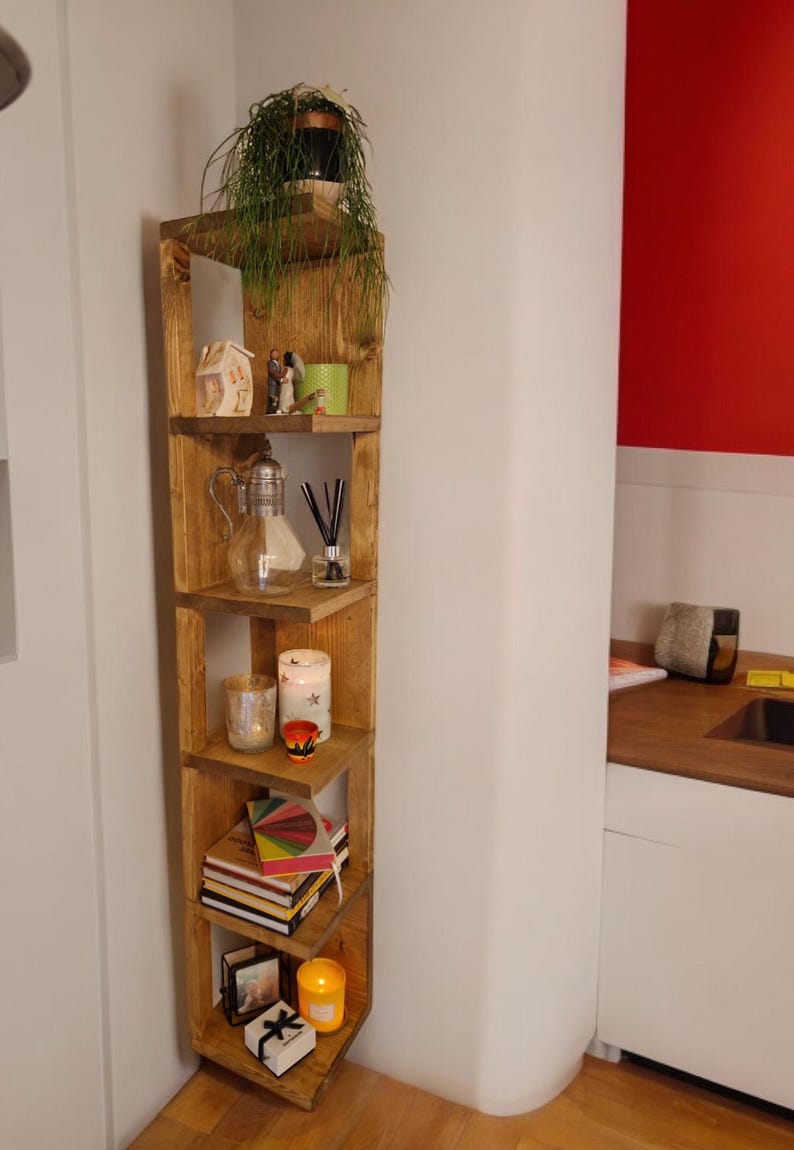 Rustic Reclaimed Wood Corner Shelf: Multiple Size Compartment Bookcase ...