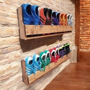 Shoe Rack Wall Mounted Reclaimed Wood Trainers Organizer Slipper Holder ...