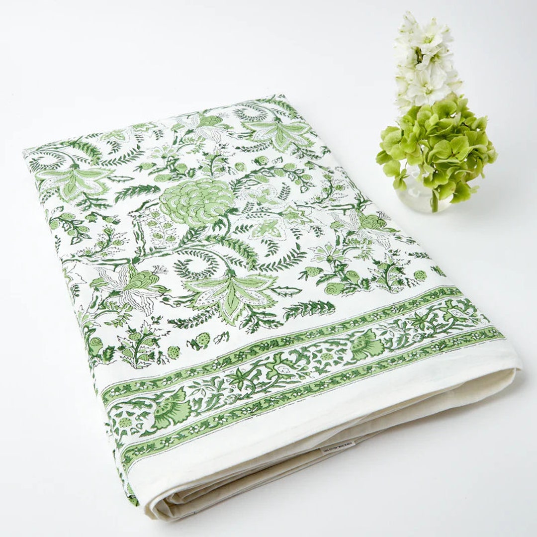 Indian Block Printed Tablecloth, Floral Cotton Table Cover ...