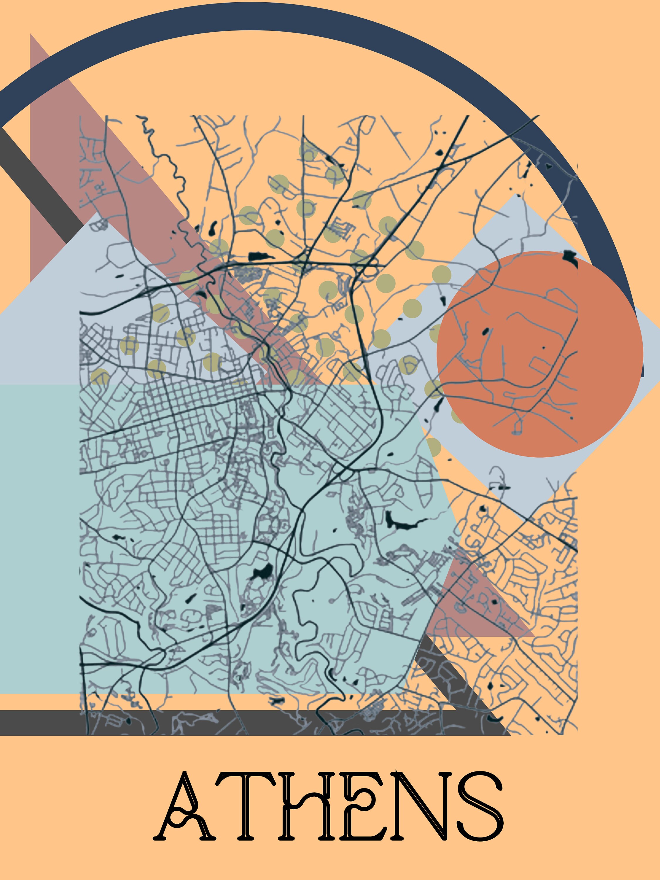 Athens Georgia Mid Century Style Art Map Print - Etsy