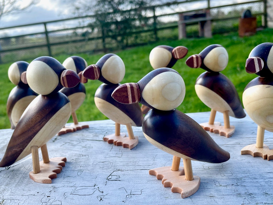 Handmade Wooden Puffins - Etsy UK