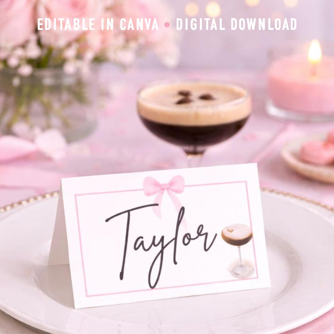 Editable Galentine’s Place Cards Template, Espresso Martini Name Cards ...
