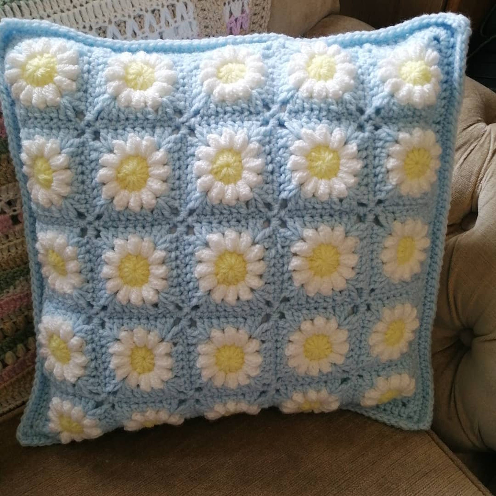 Handmade Crochet Daisy Cushion Cover. - Etsy UK