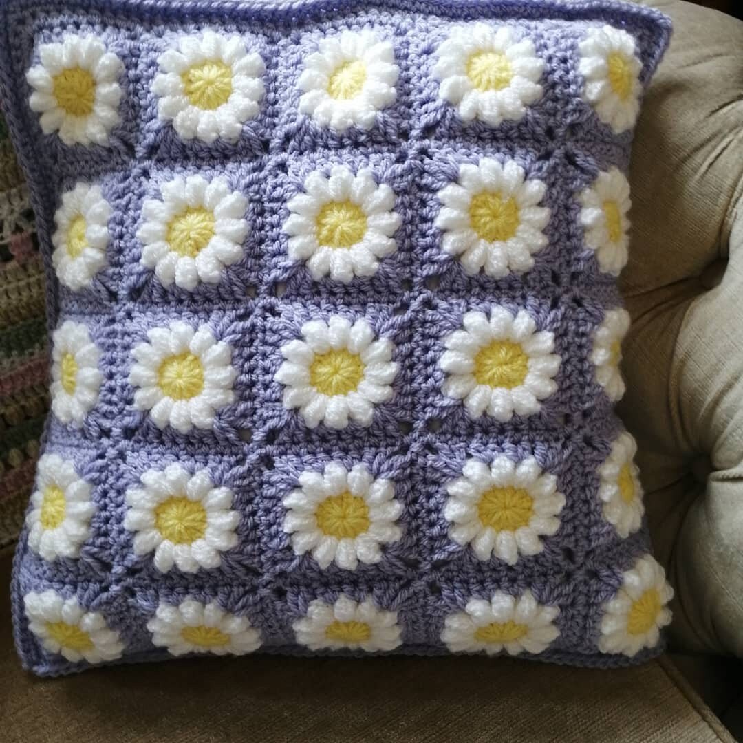 Handmade Crochet Daisy Cushion Cover. | Etsy UK