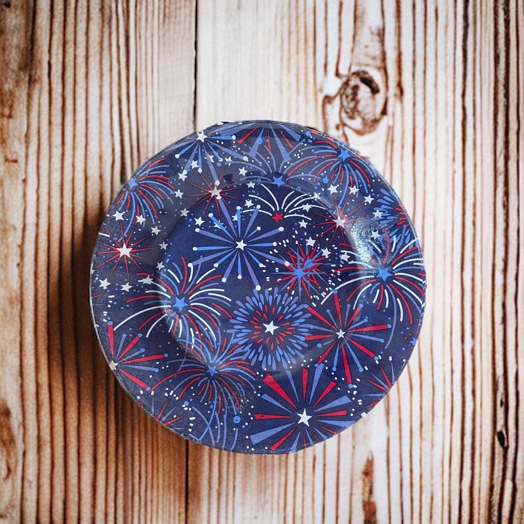 Fireworks Stars 4th of July Patriotic Independence Day Glass Plate ...