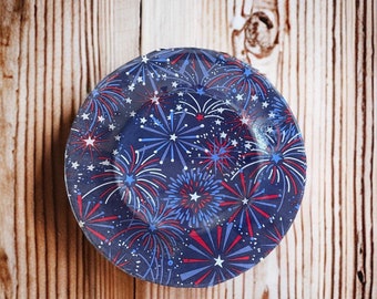 Heart and Stars 4th of July Patriotic Independence Day Glass Plate ...