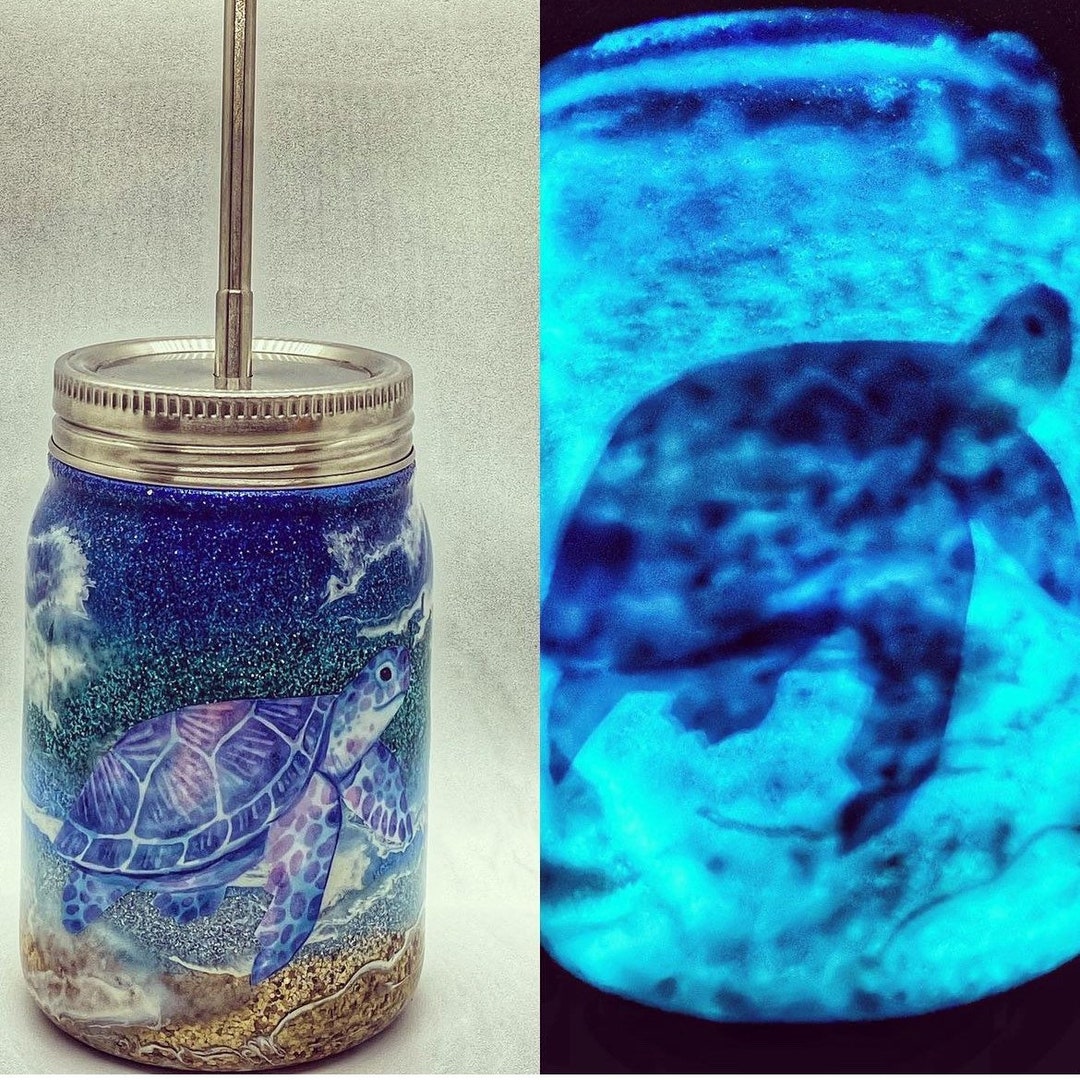 Sea Turtle Mason Jar Tumbler. Glow in the Dark. Personalized. Custom ...