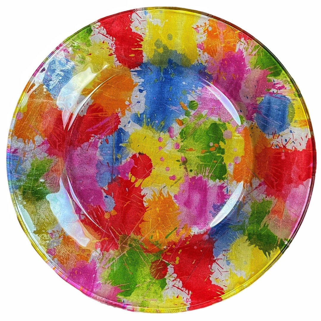 Glass Plate Serving Platter Bight Colors Dish Fabric Home Decor Guest ...
