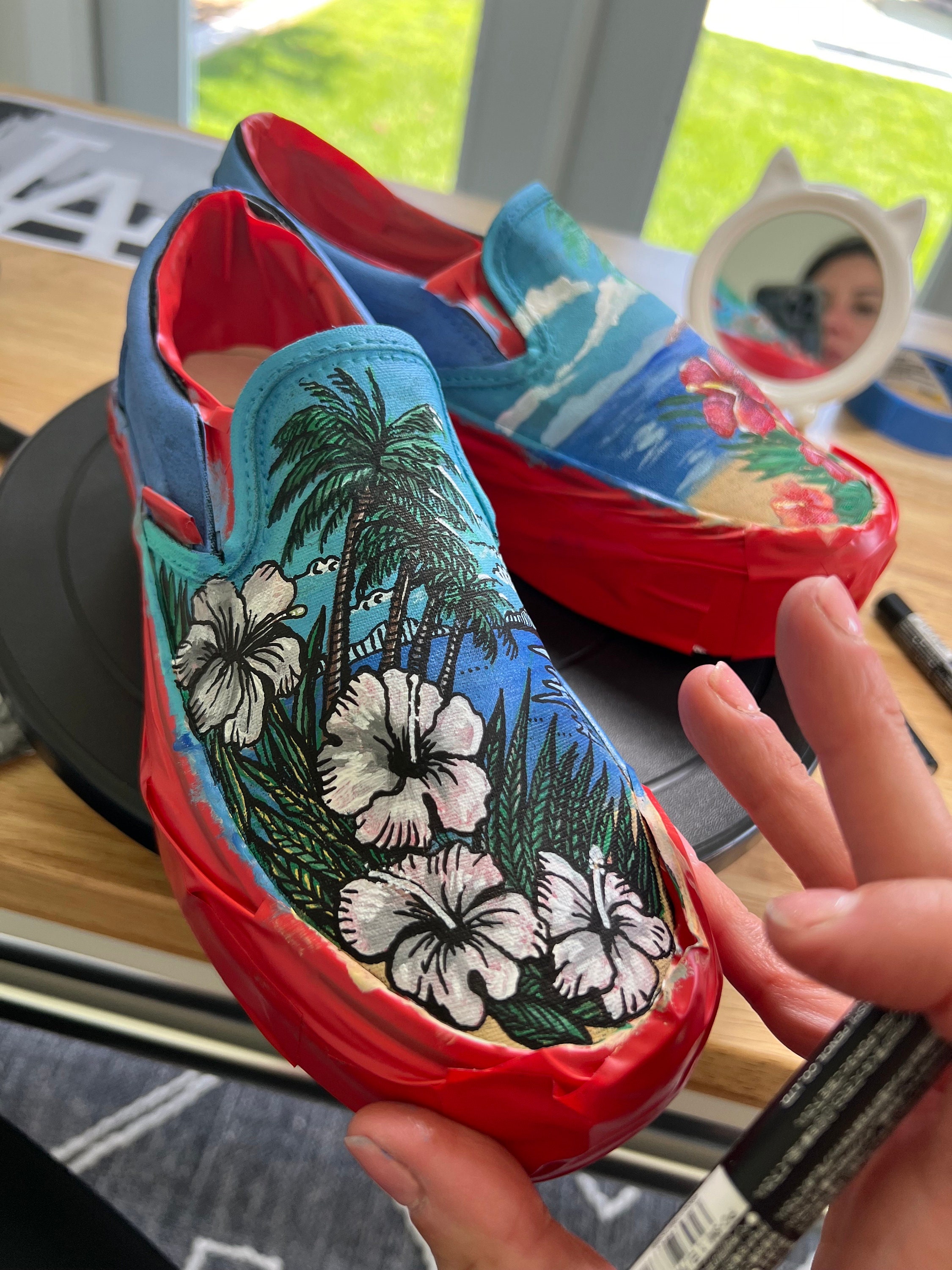Hand Painted Tropical Vans Slip-on Sneakers, Custom Beach Shoes, Floral ...