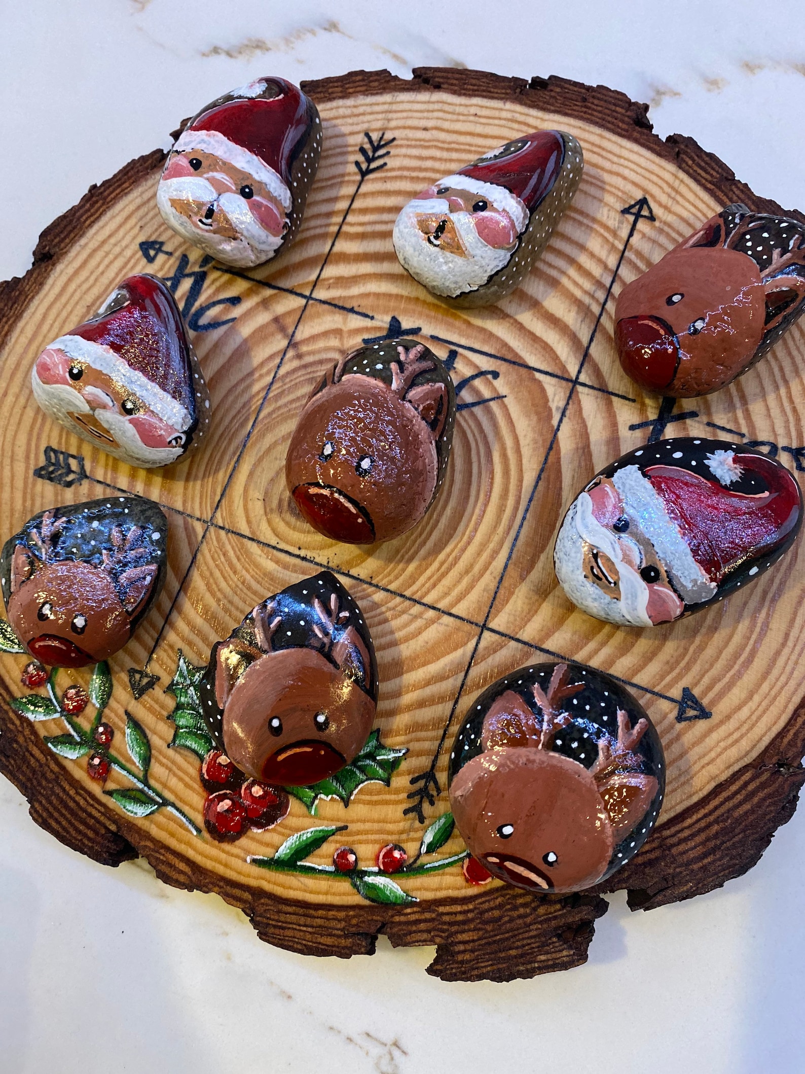 Hand Painted Rocks Tic-tac-toe Set. Set of 10 Christmas Themed - Etsy