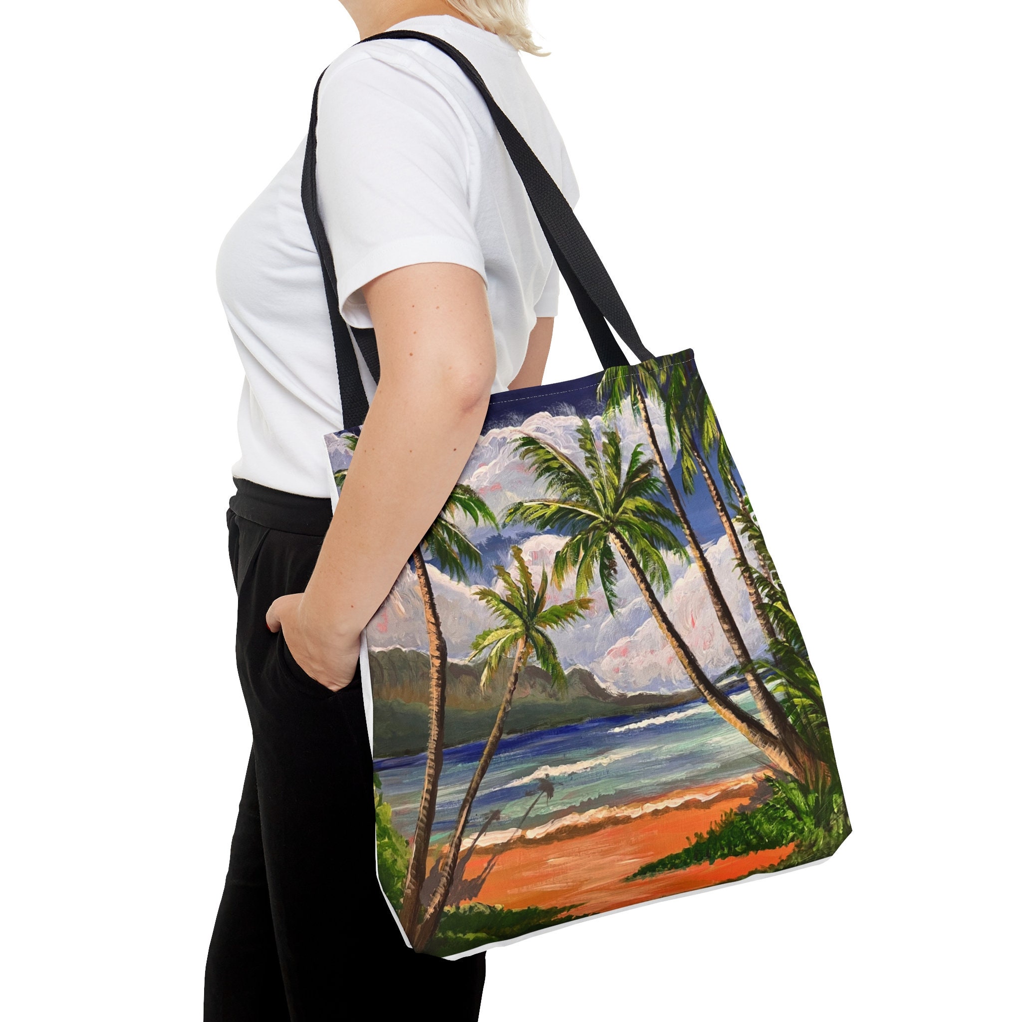 Hawaii Tote Bag, Hand Painted Palm Tress and Beach Scene on a Tote - Etsy