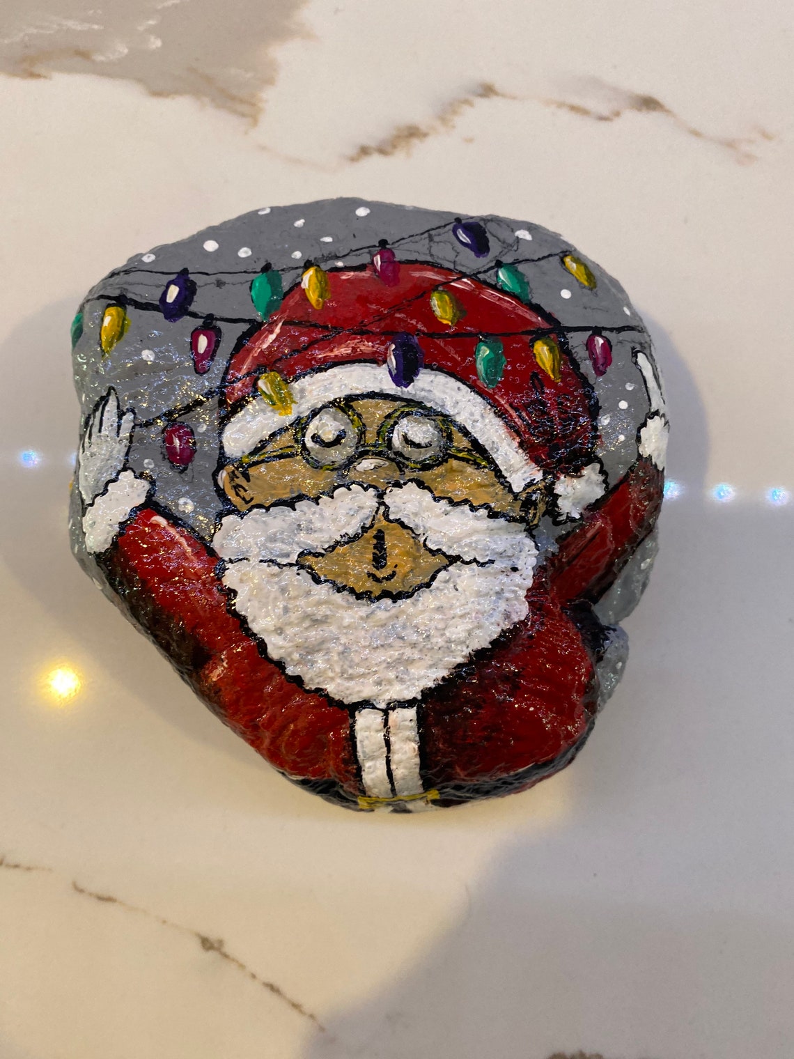 Hand Painted Santa on a Rock. Lots of Details, Sealed to Last! Unique ...