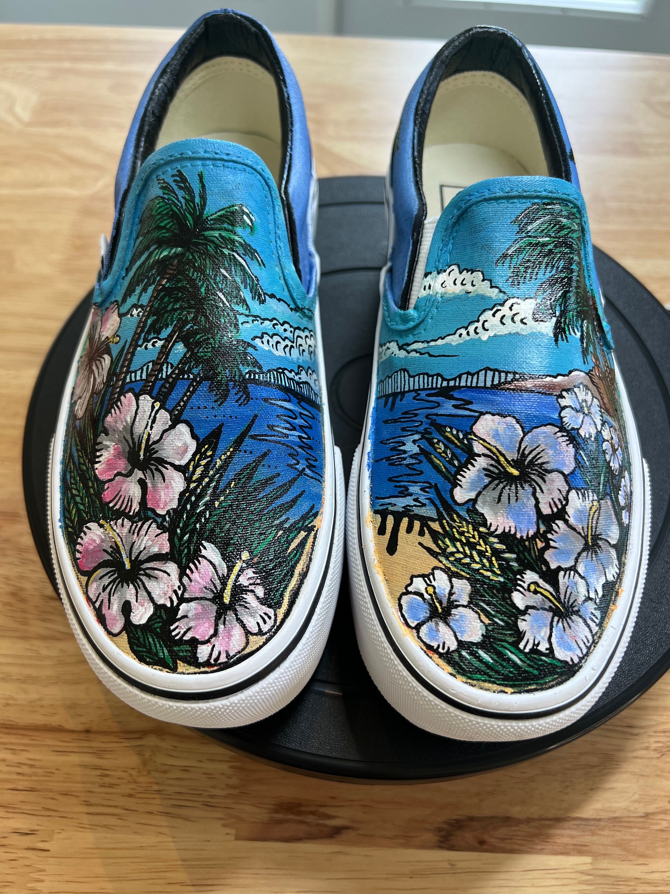 Hand Painted, Custom, Personalized Tropical Slip on Sneakers ...