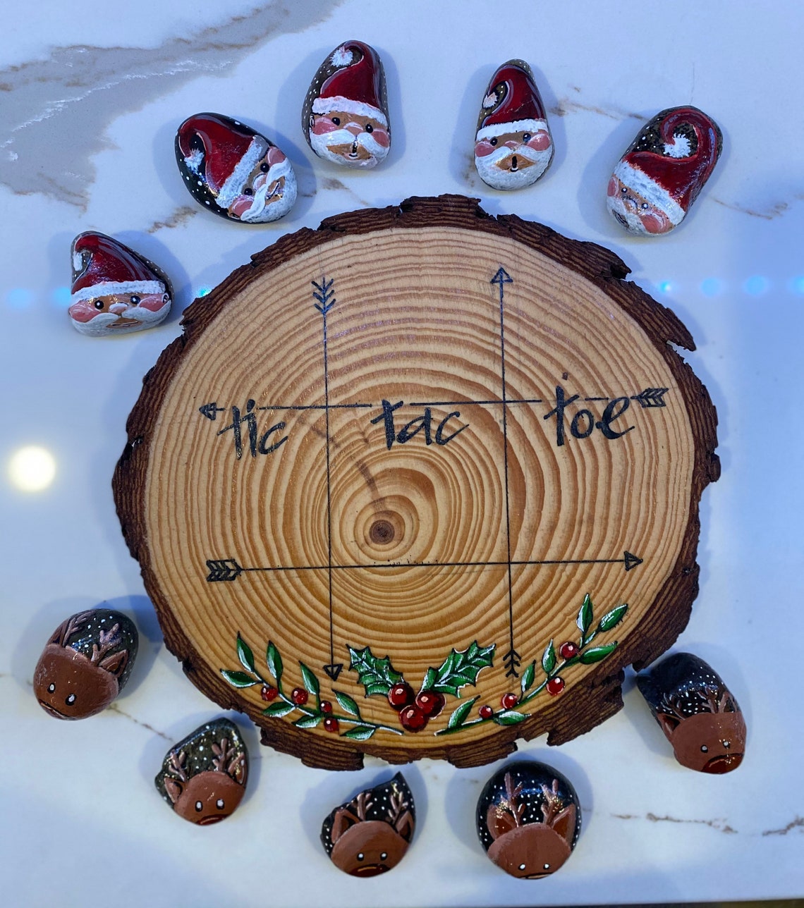 Hand Painted Rocks Tic-tac-toe Set. Set of 10 Christmas Themed - Etsy