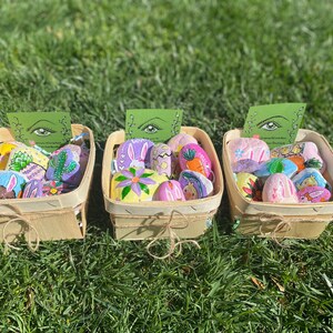 Easter Basket- Hand Painted Easter Themed Rocks Arranged Inside a ...