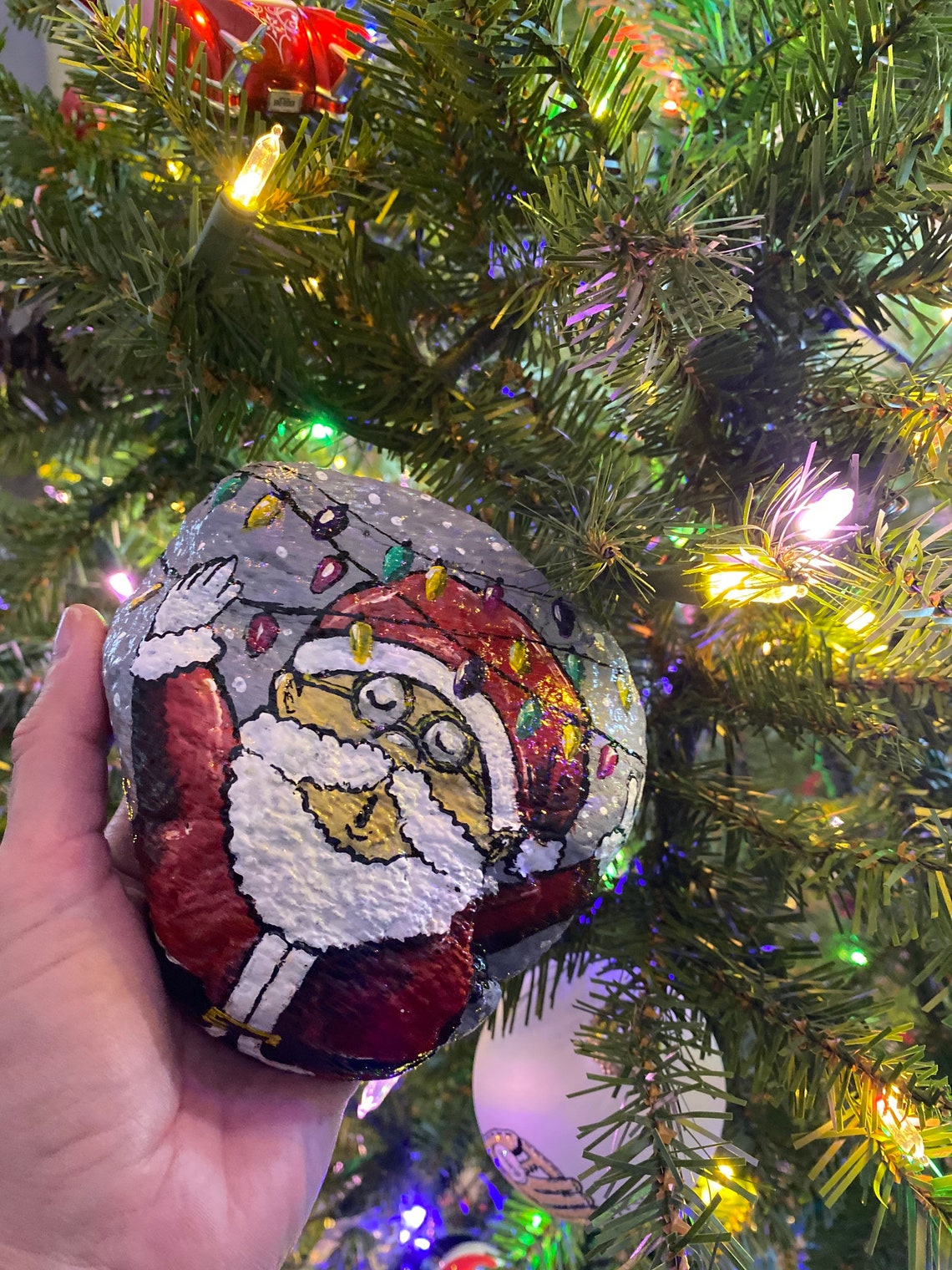 Hand Painted Santa on a Rock. Lots of Details, Sealed to Last! Unique ...