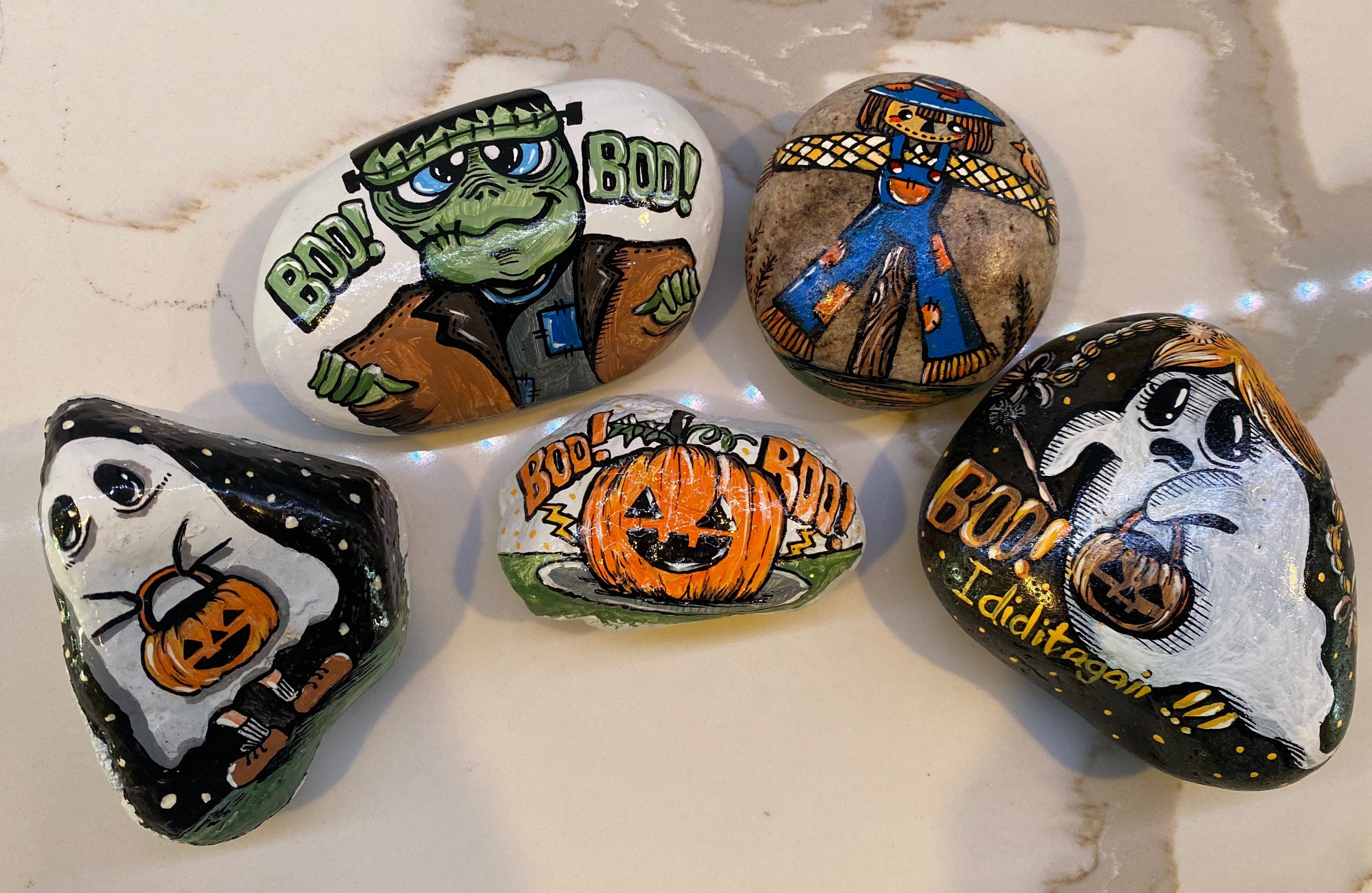 Ready to Ship-halloween Rocks - Hand Painted Natural River Rocks ...