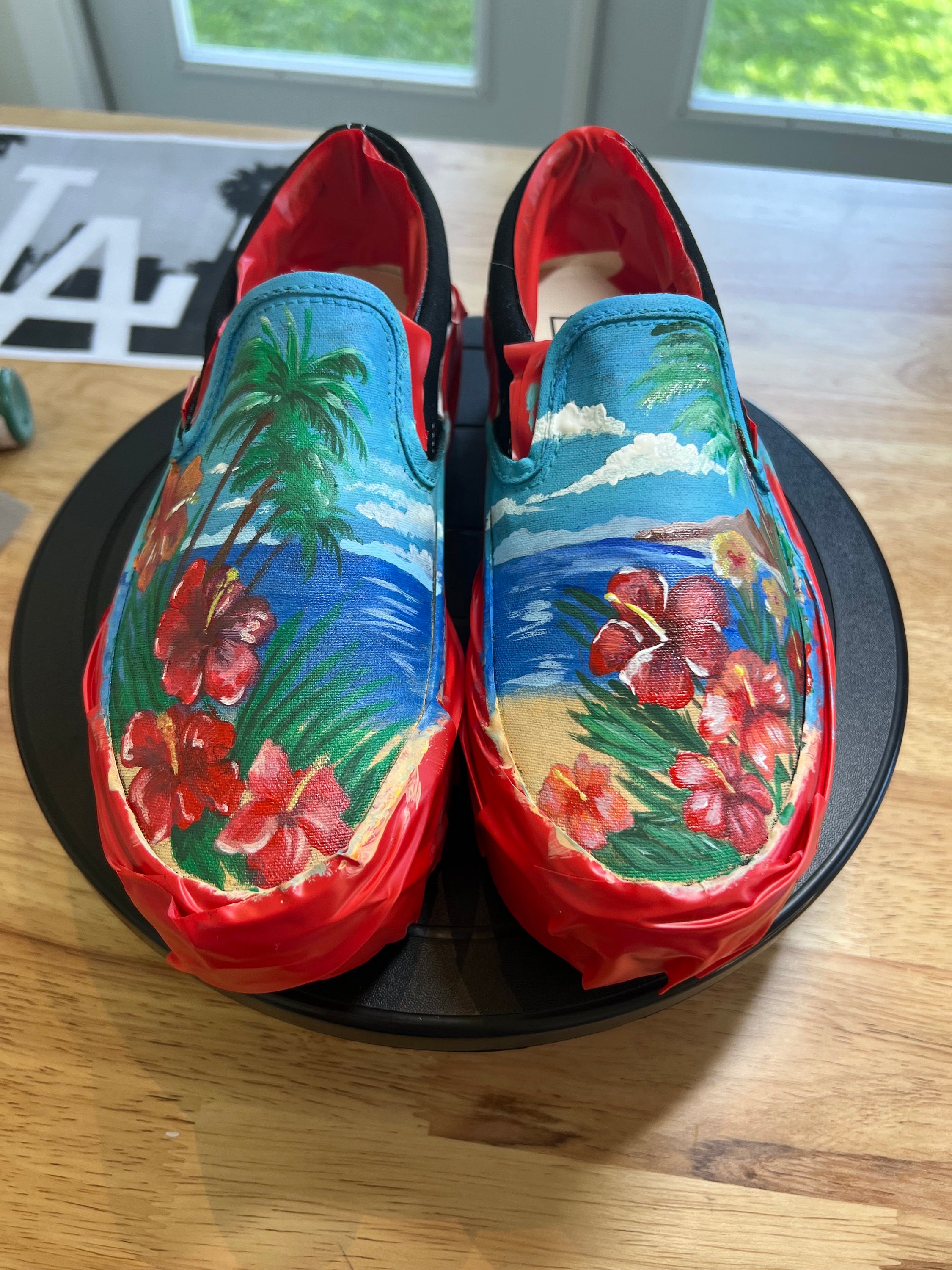Hand Painted Tropical Vans Slip-on Sneakers, Custom Beach Shoes, Floral ...