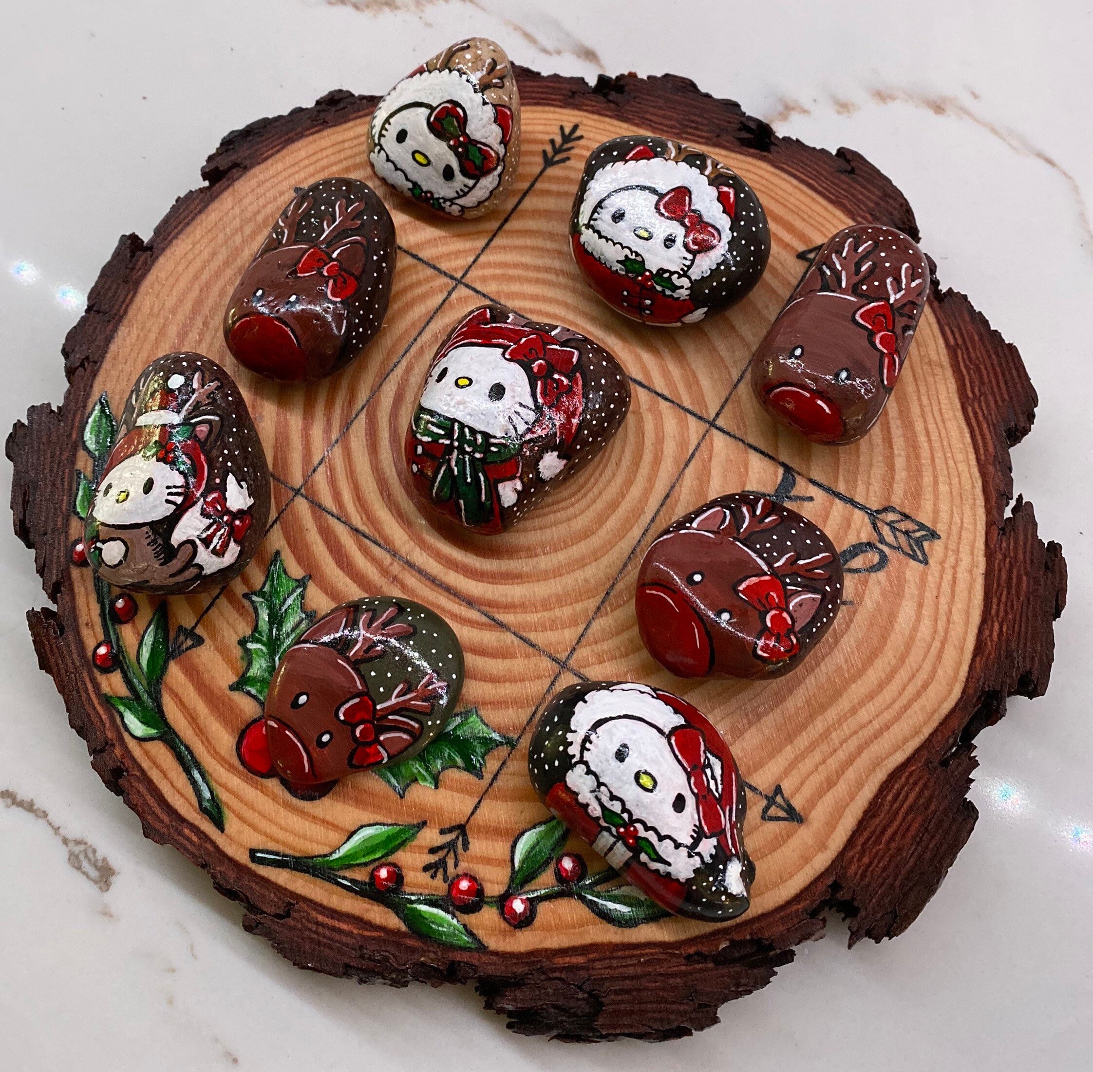 Hand Painted Rocks Tic-tac-toe Set. Set of 10 Christmas Themed Rocks ...