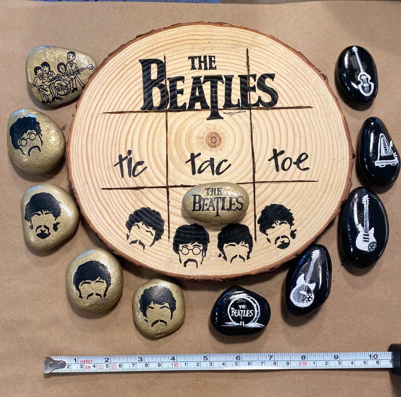 Handmade Beatles Tic Tac Toe Game – Painted Rocks, Wood Slice (9x9 Inch ...
