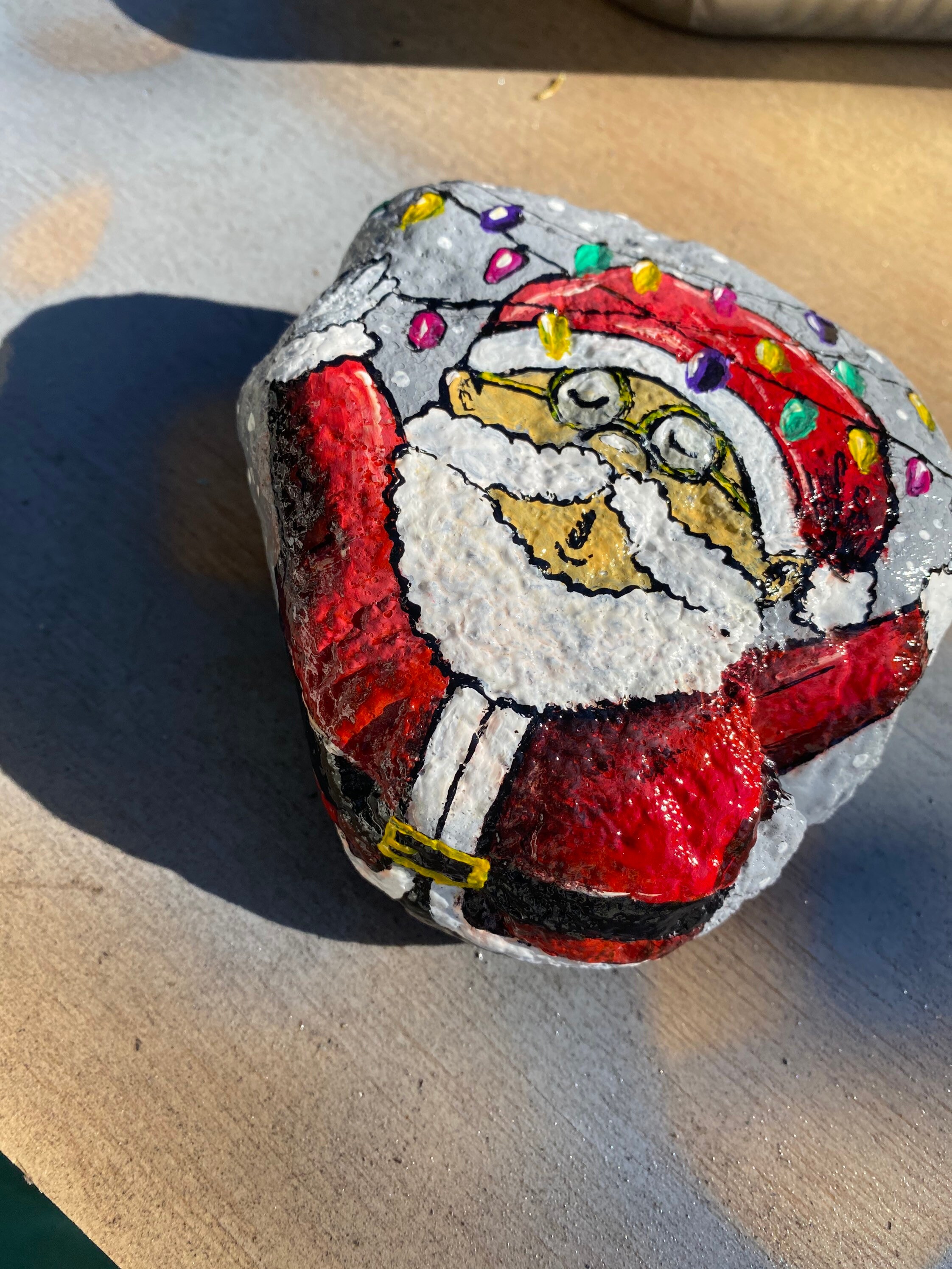 Hand Painted Santa on a Rock. Lots of Details, Sealed to Last! Unique ...