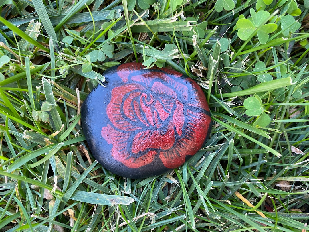 Rose Rock, Dark Rose Hand Painted Rock - Etsy