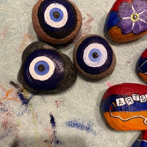 Handpainted Evil Eye Rock, Unique Desk Decor - Etsy